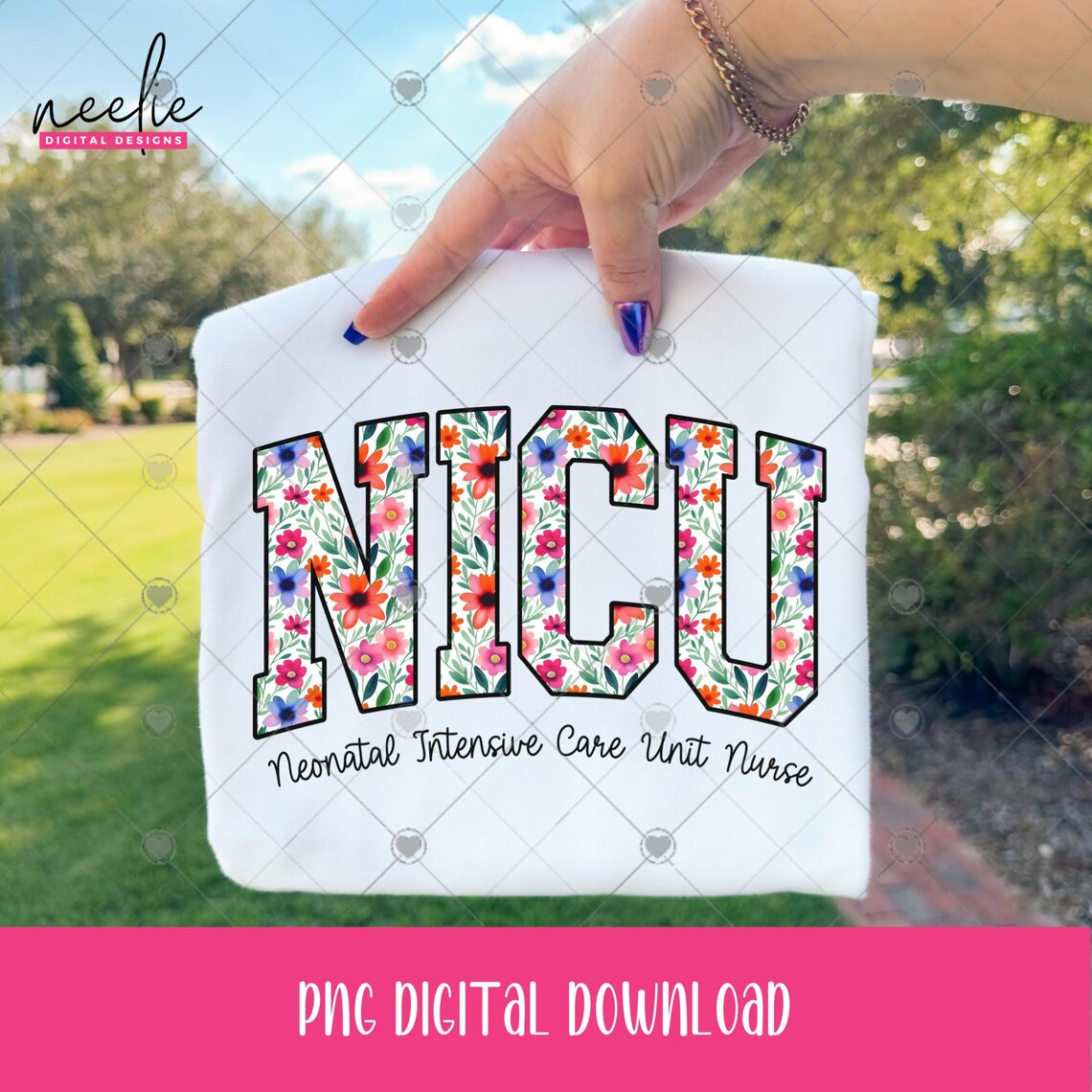 NICU Nurse Floral Letters PNG File, Bright Floral Curved Varsity Letter ...