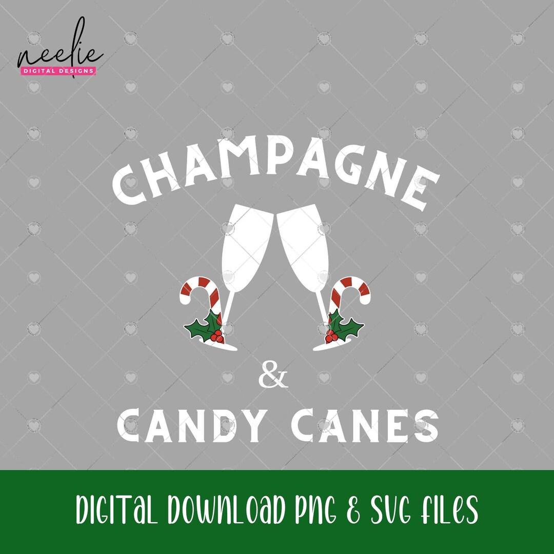 Christmas Champagne and Candy Canes SVG and PNG Files, Champagne Flutes ...