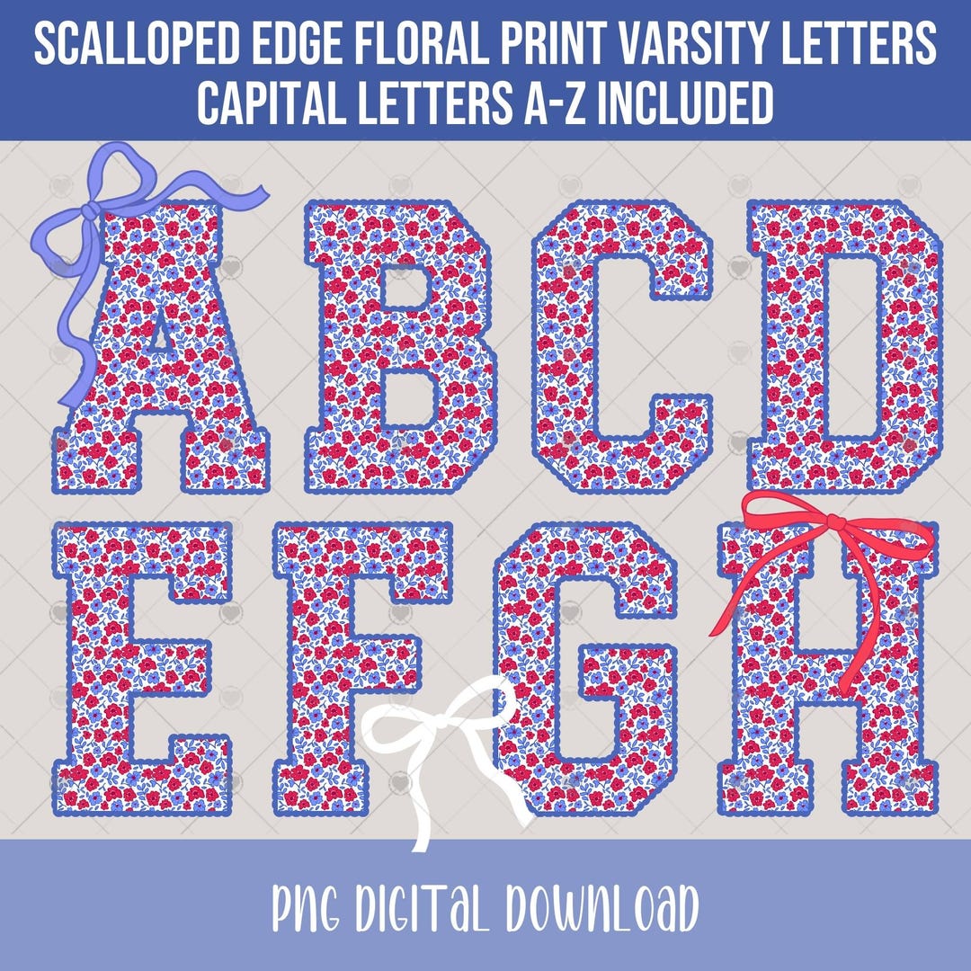 Scalloped Edge Varsity Blue and Red Floral Alphabet Bundle, University ...