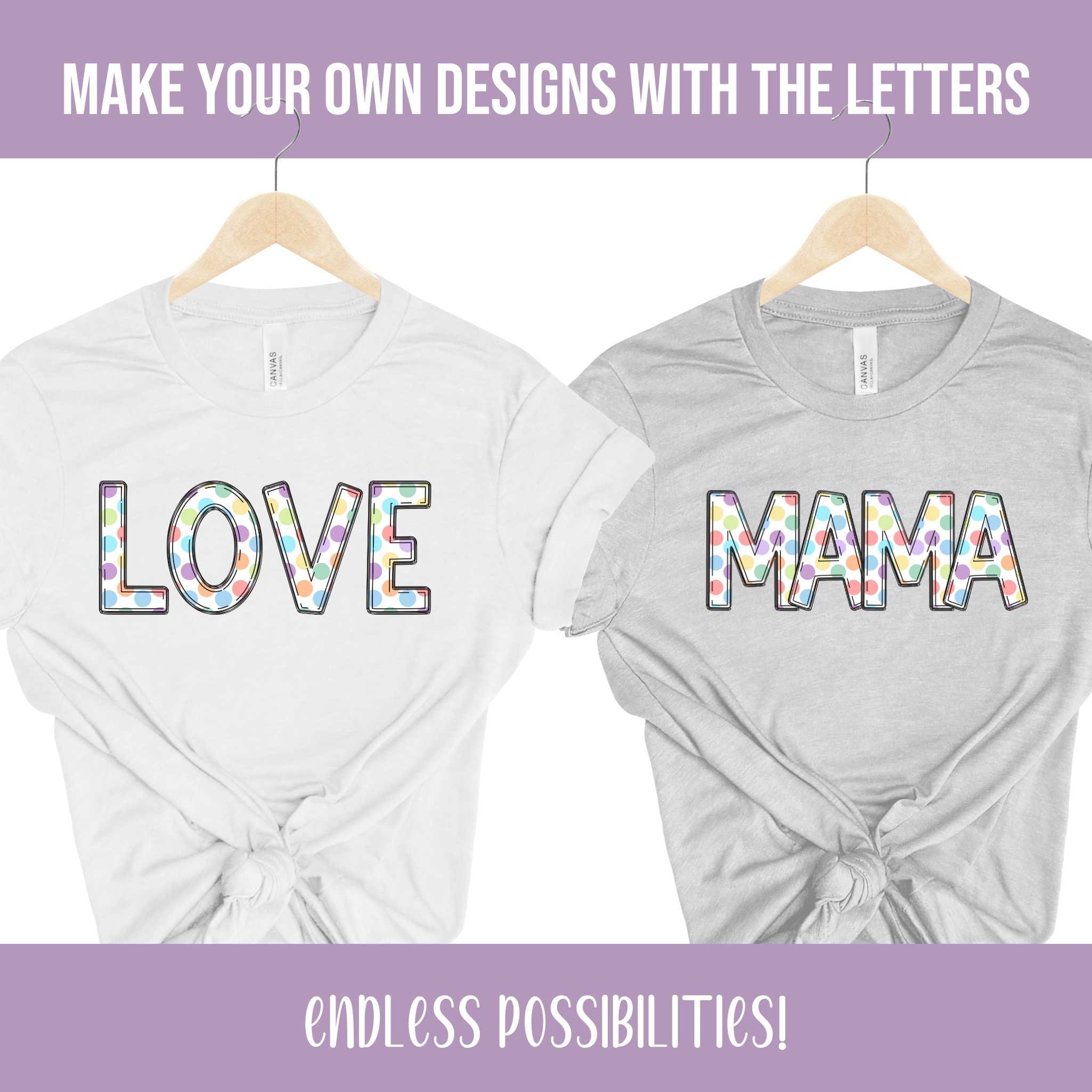 Pastel Dots Doodle Letters, Pastel Rainbow Doodle Letters Polka Dot ...