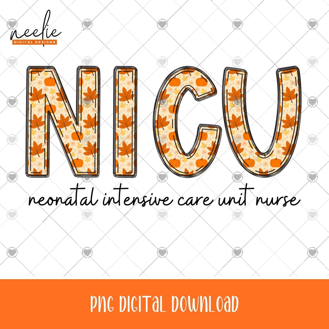 NICU Fall Halloween Thanksgiving PNG File, Fall Pattern Doodle Letter ...