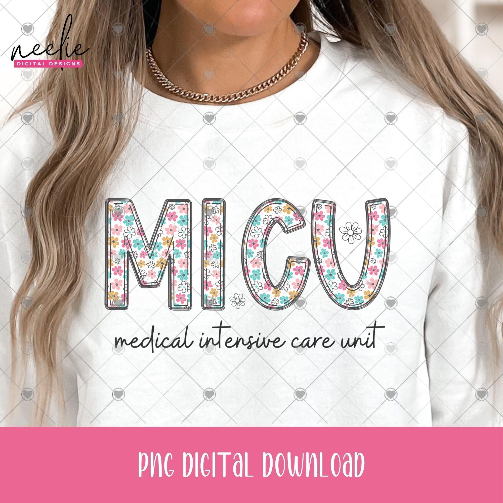 MICU PNG, Boho Floral Doodle Letters Medical Intensive Care Unit Nurse ...