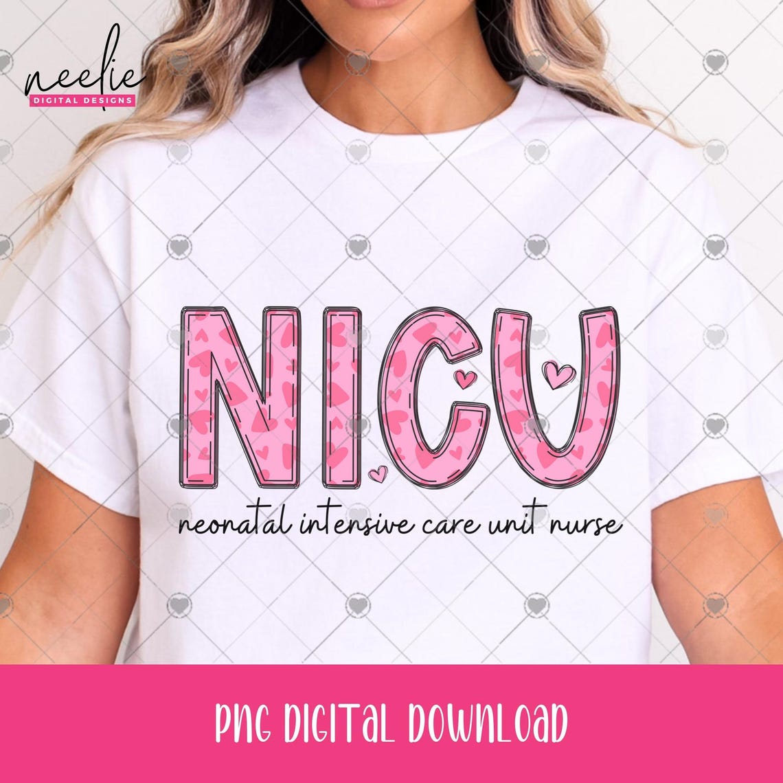 NICU Nurse Valentines Day PNG File, Hearts Pattern Doodle Letter Design ...