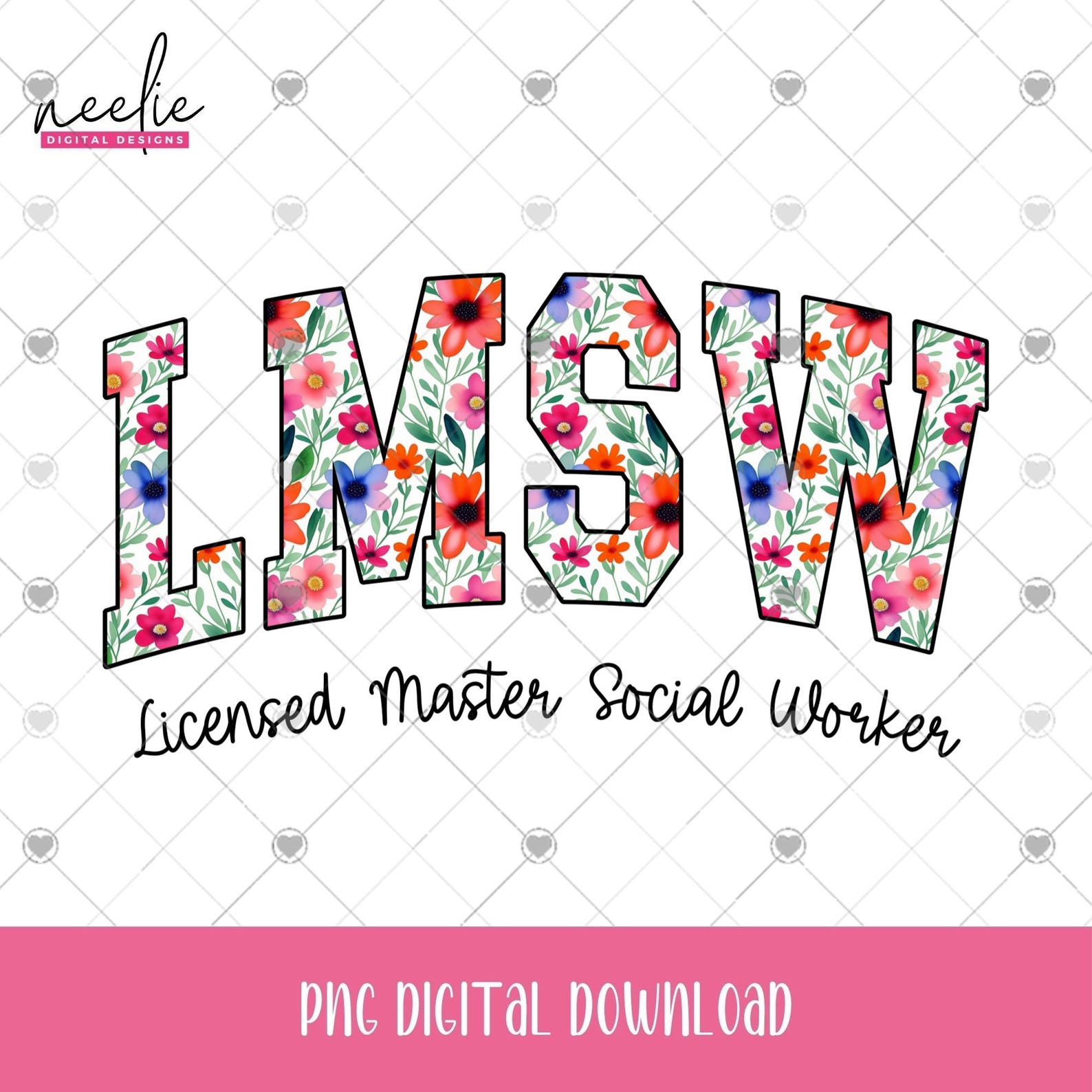 LMSW PNG, Licensed Master Social Worker Png, Floral Varsity Letters ...