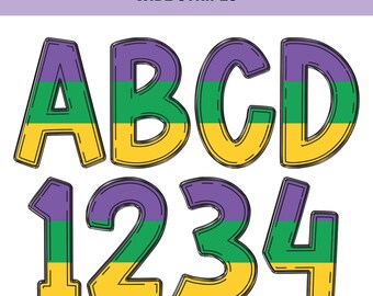 Mardi Gras Doodle Letters Bundle, Stripes and Dots Patterned Doodle ...