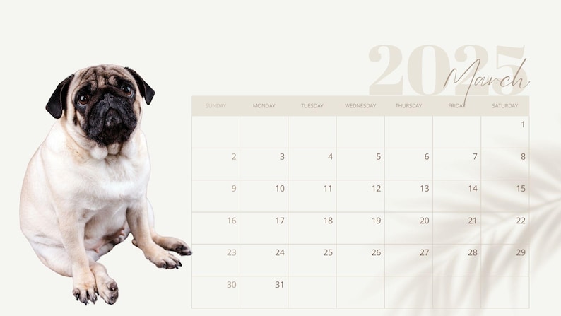 2025 Dog Calendar Printable | Cute Monthly Digital Download With 12 ...