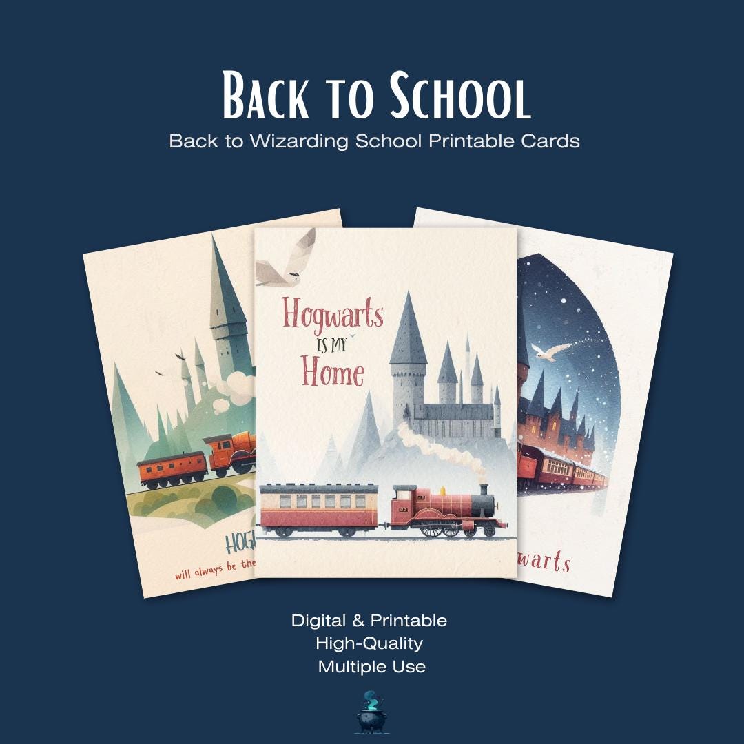 4 Back to School Printable Cards, Digital Wizarding School-themed ...