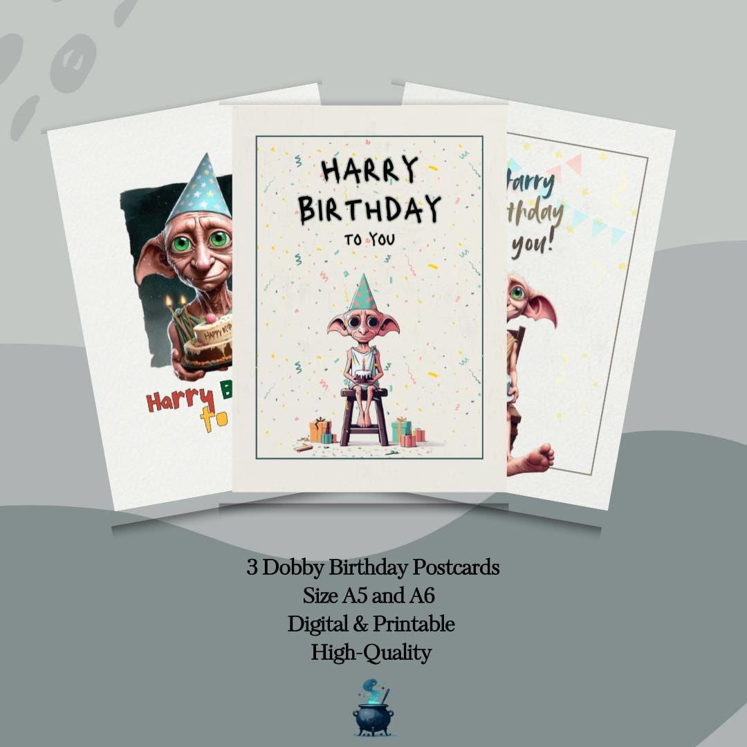 Digital Birthday Cards With Dobby Theme - Etsy