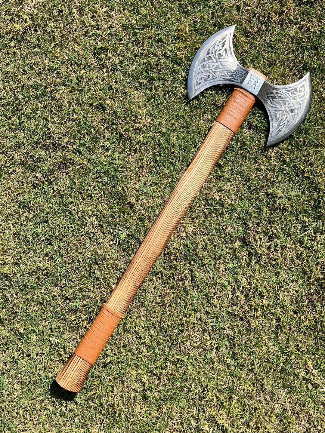 Custom Handmade Double Headed Viking Axe With Leather Sheath Cover ...