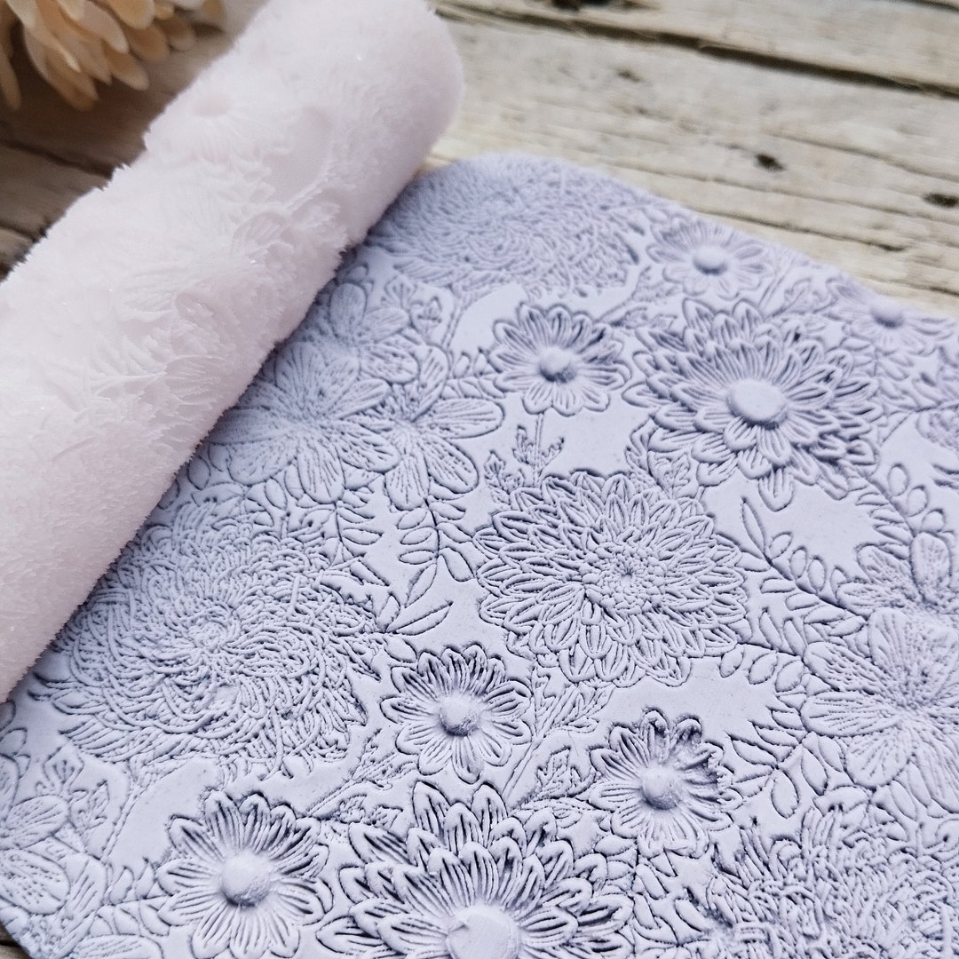 Wild Flowers Texture Roller - Seamless Pattern Clay Tool, Ideal for DIY ...