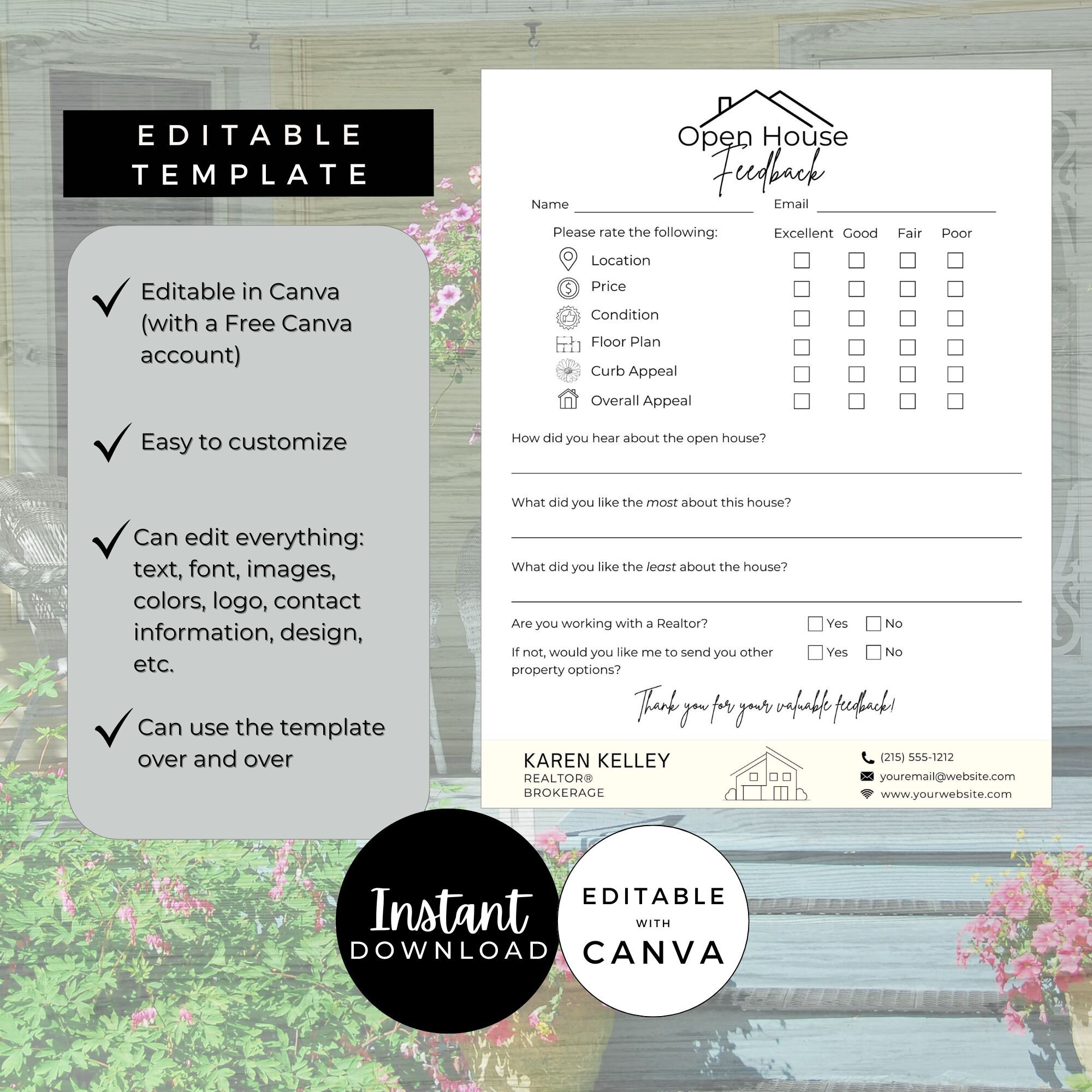 Open House Feedback Form, INSTANT DOWNLOAD, Editable Canva Template ...