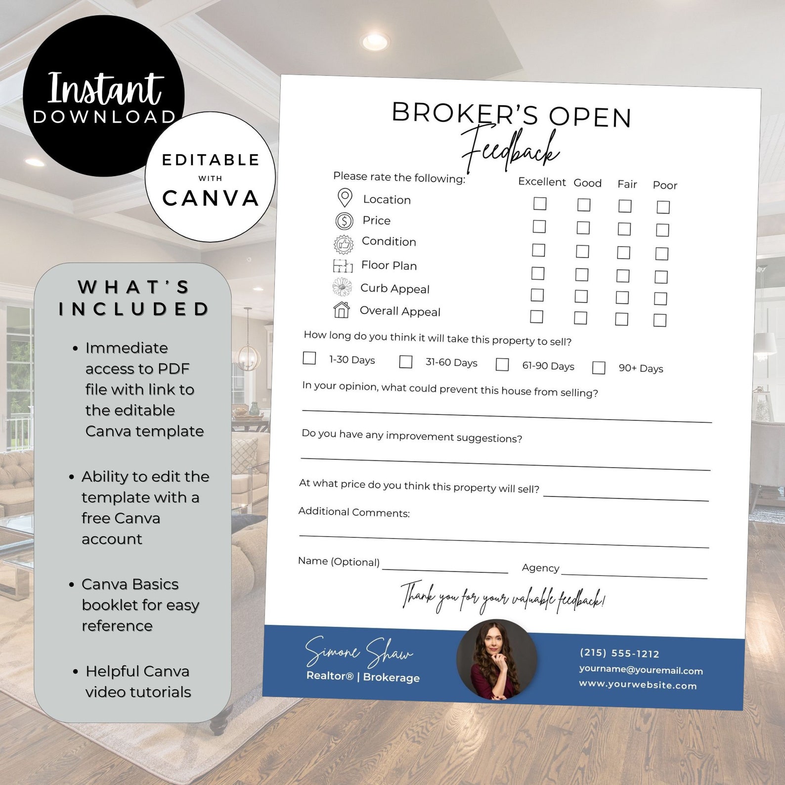 Broker’s Open Feedback Form, INSTANT DOWNLOAD, Feedback Form, Canva ...