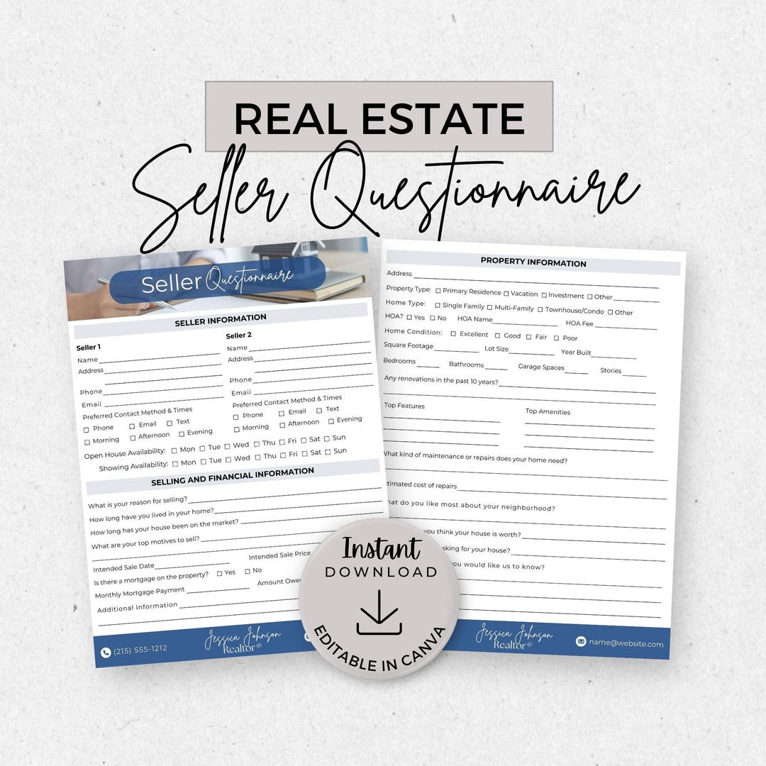 Real Estate Seller Questionnaire, INSTANT DOWNLOAD, Editable Canva ...