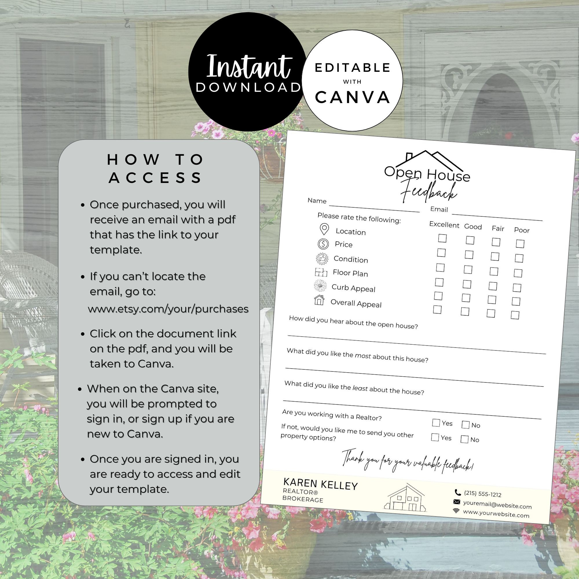 Open House Feedback Form, INSTANT DOWNLOAD, Editable Canva Template ...