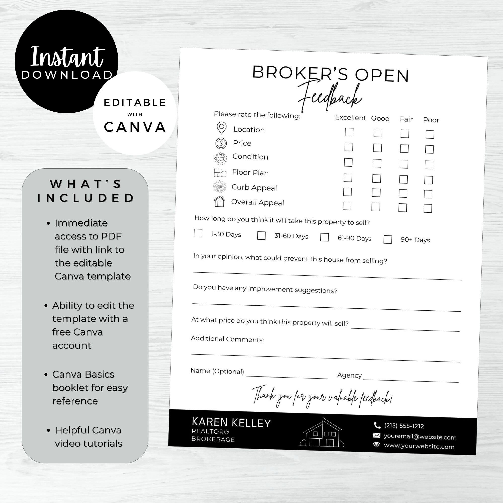 Broker’s Open Feedback Form, INSTANT DOWNLOAD, Feedback Form, Canva ...