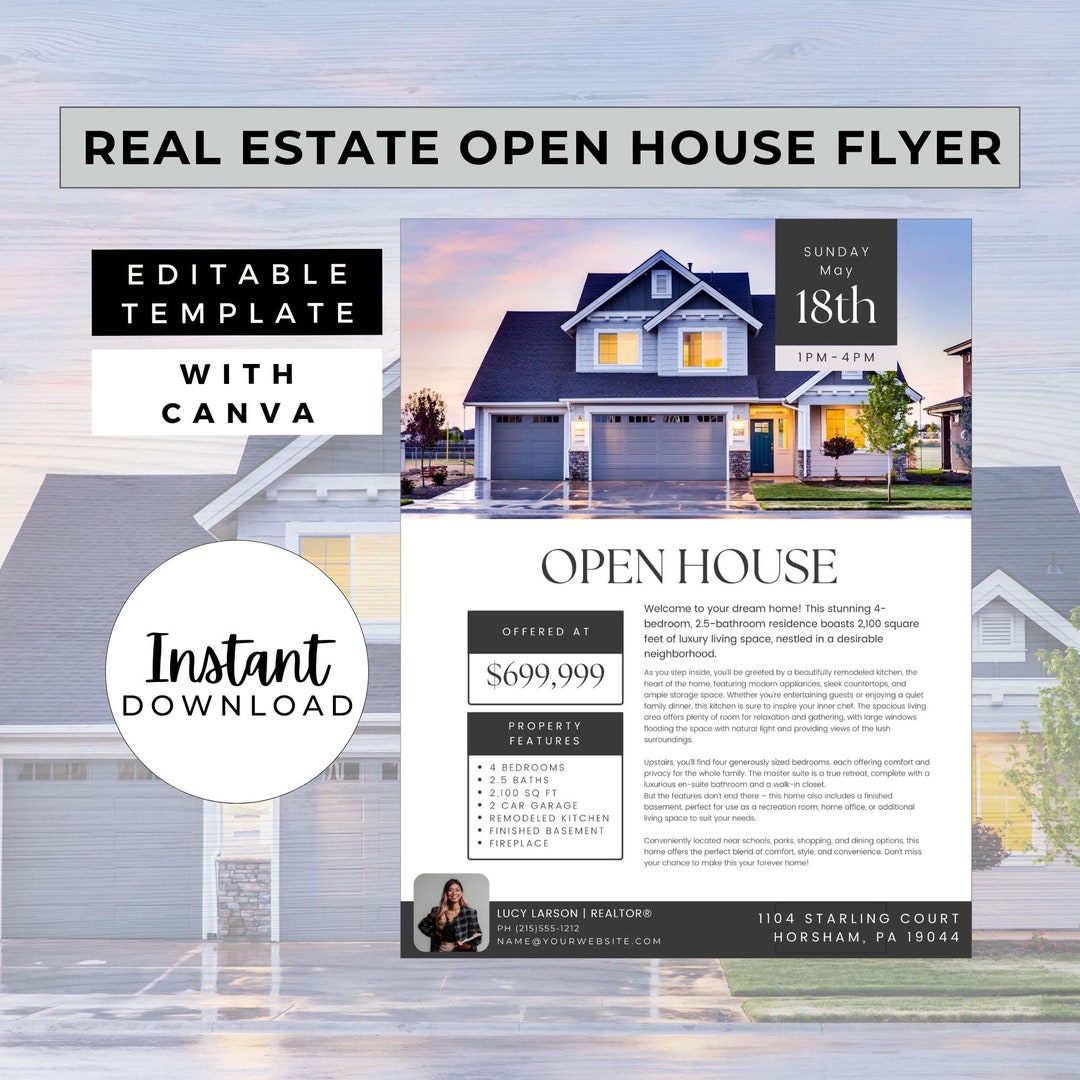 Open House Flyer Template, INSTANT DOWNLOAD, Realtor Marketing, Real ...