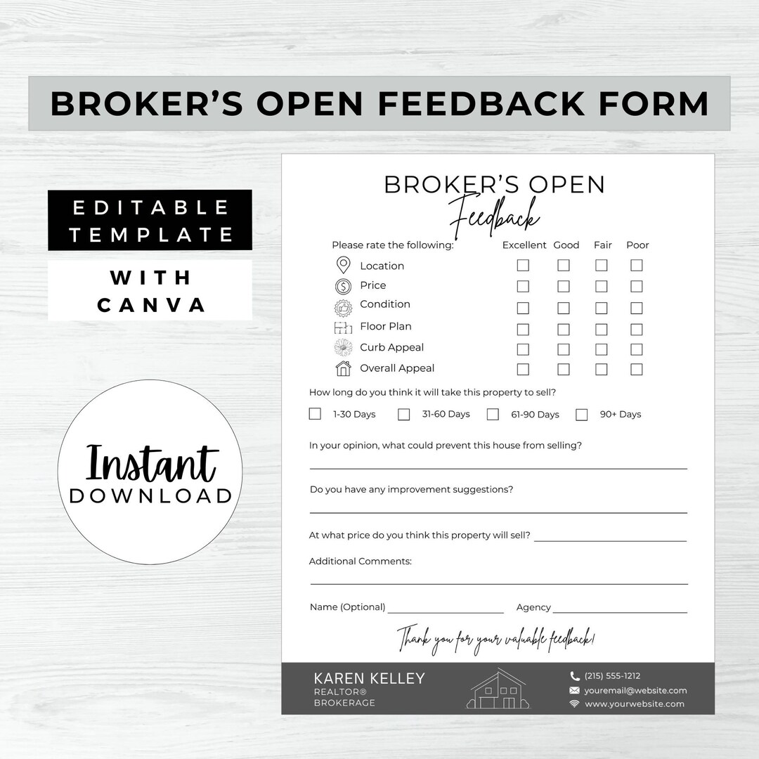 Broker’s Open Feedback Form, INSTANT DOWNLOAD, Feedback Form, Canva ...