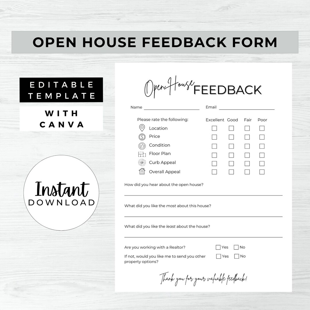 Open House Feedback Form, INSTANT DOWNLOAD, Editable Canva Template ...