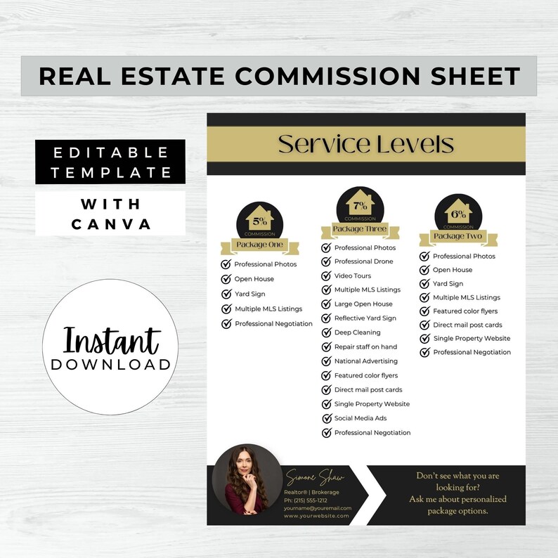 Real Estate Commission Sheet, INSTANT DOWNLOAD, Listing Presentation ...