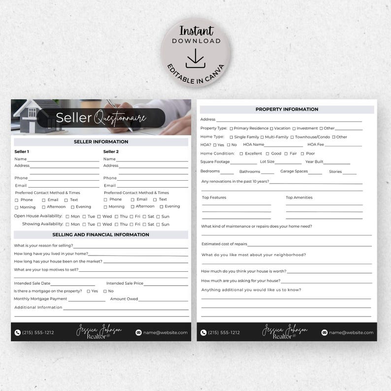 Real Estate Seller Questionnaire, INSTANT DOWNLOAD, Editable Canva ...