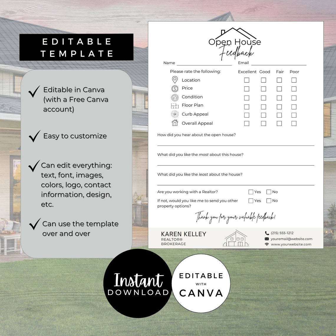 Open House Feedback Form, INSTANT DOWNLOAD, Editable Canva Template ...