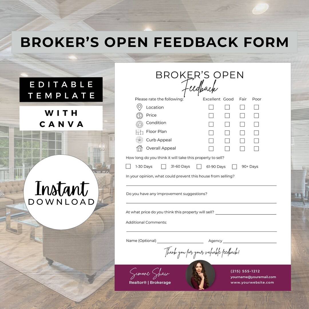 Broker’s Open Feedback Form, INSTANT DOWNLOAD, Feedback Form, Canva ...