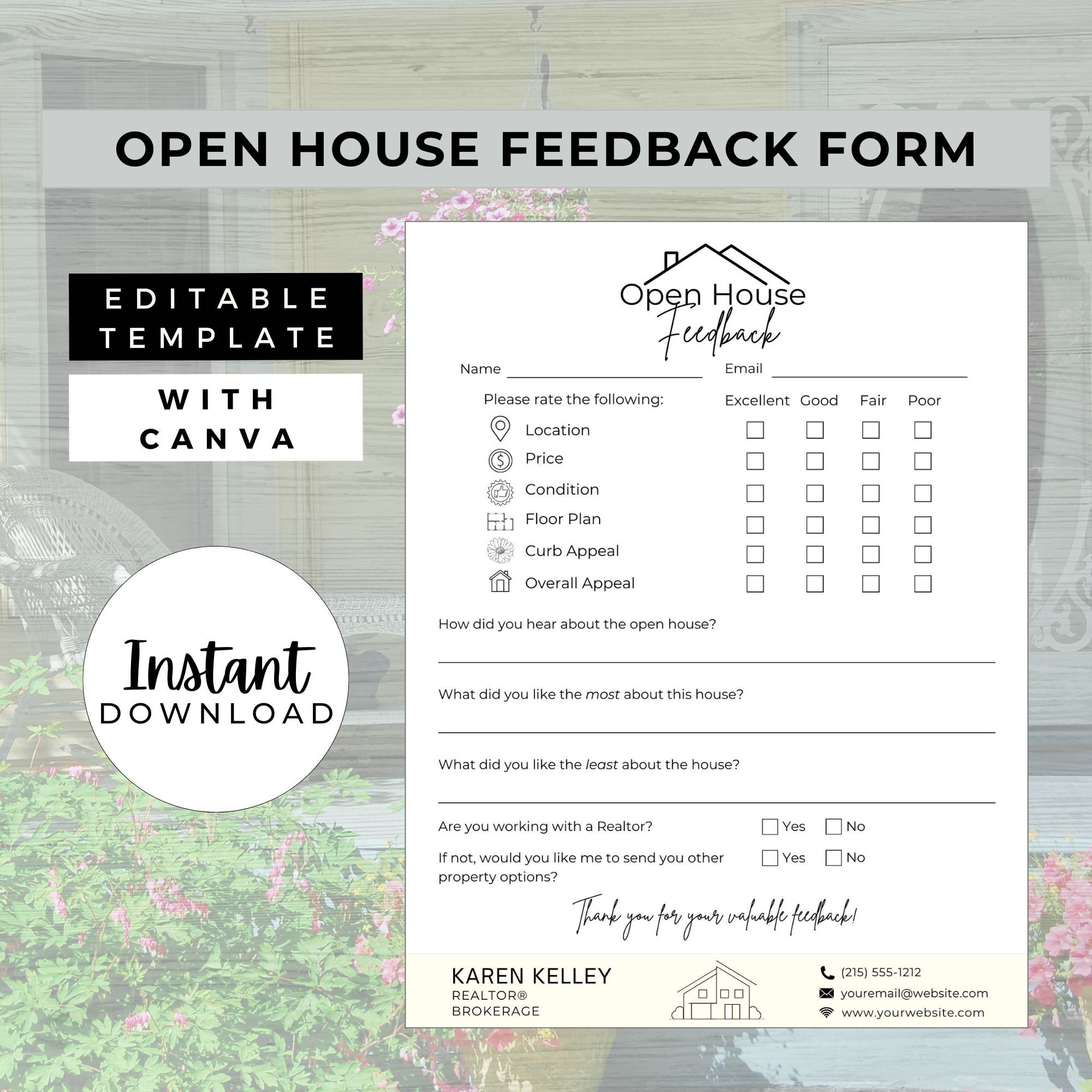 Open House Feedback Form, INSTANT DOWNLOAD, Editable Canva Template ...