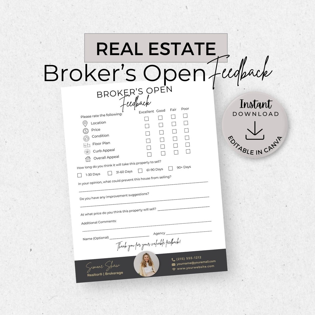 Broker’s Open Feedback Form, INSTANT DOWNLOAD, Feedback Form, Canva ...