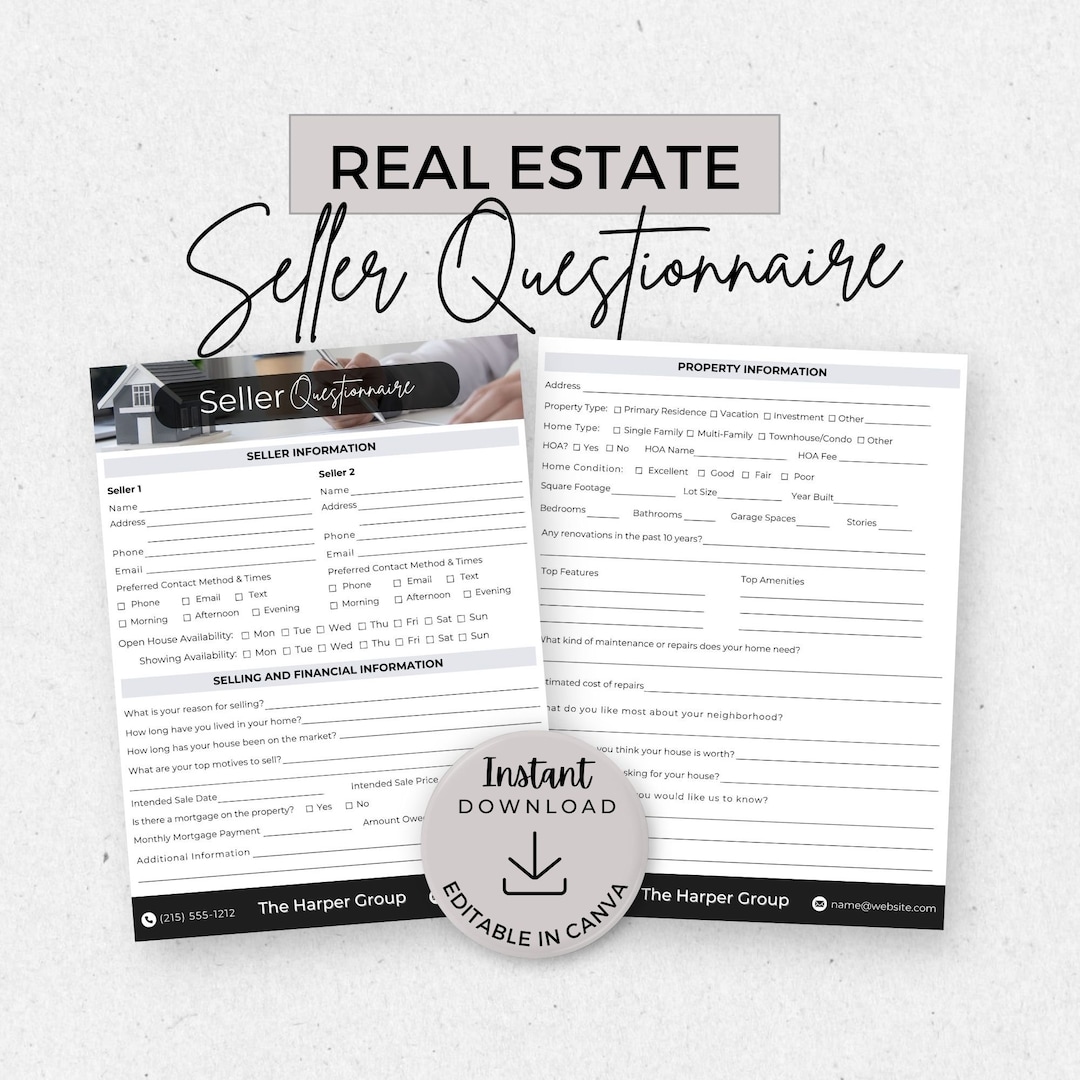 Real Estate Seller Questionnaire, INSTANT DOWNLOAD, Editable Canva ...