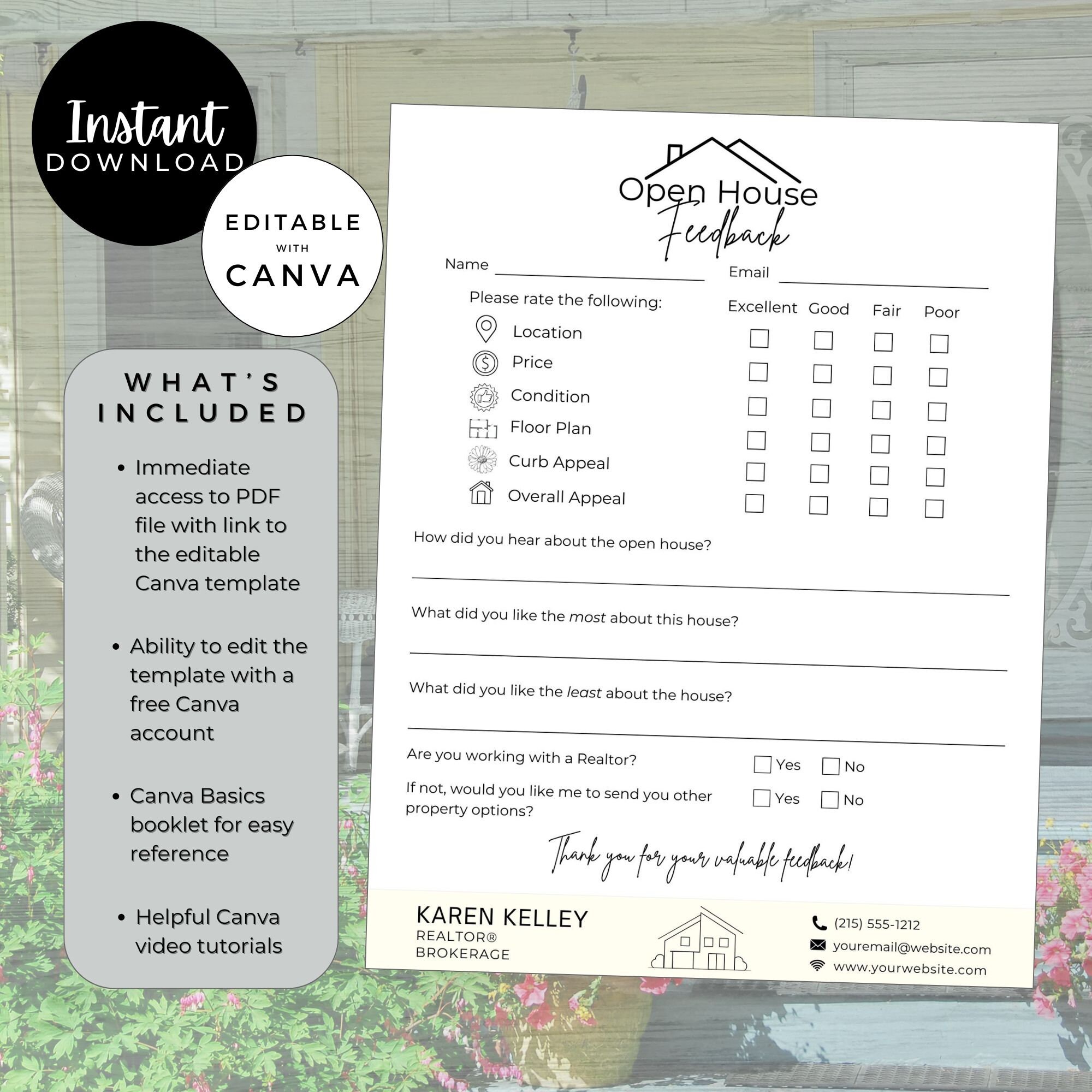 Open House Feedback Form, INSTANT DOWNLOAD, Editable Canva Template ...
