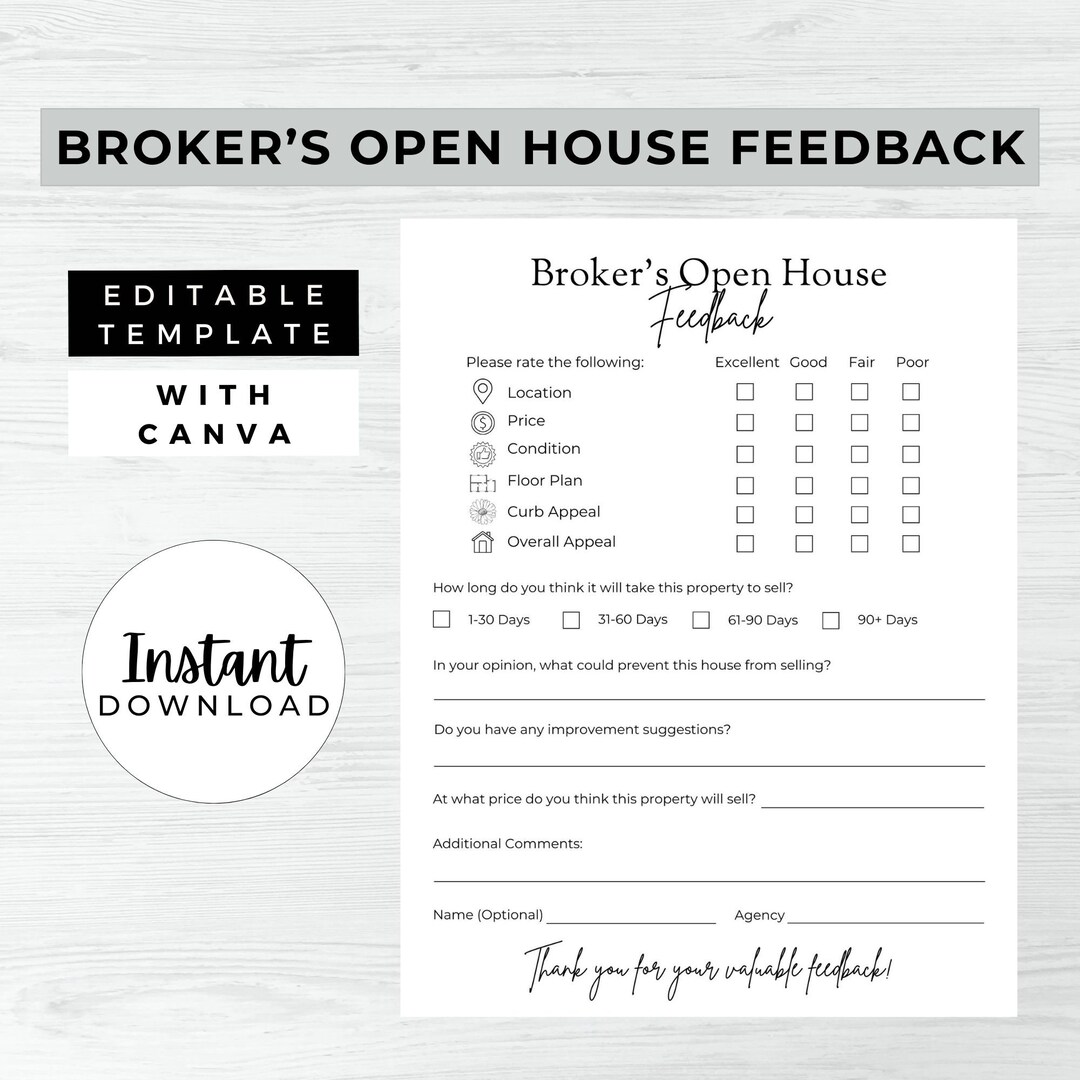 Broker’s Open House Feedback, INSTANT DOWNLOAD, Feedback Form, Canva ...