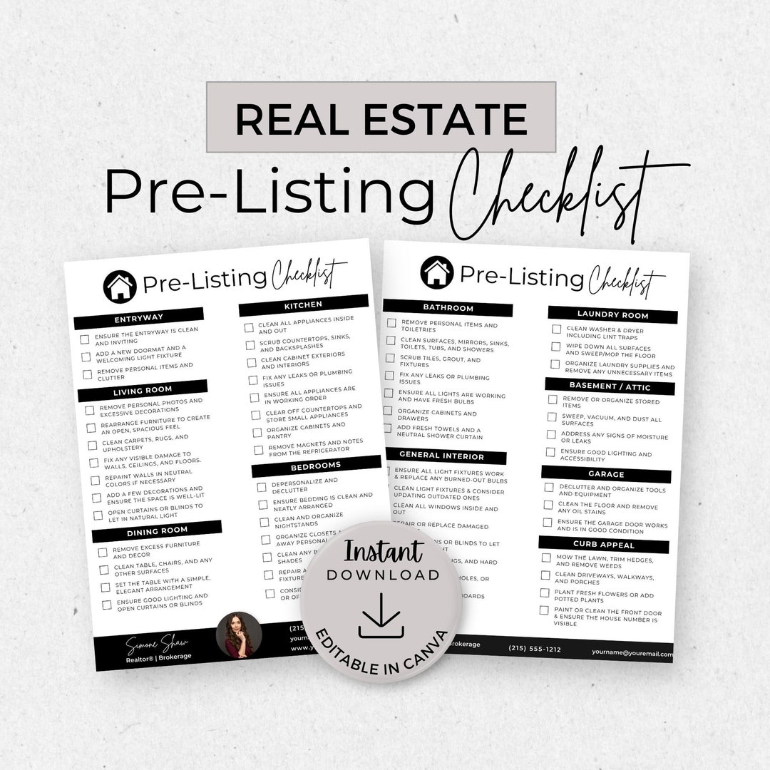 Real Estate Pre-listing Checklist, INSTANT DOWNLOAD, Seller Resource, Pre Listing Seller ...