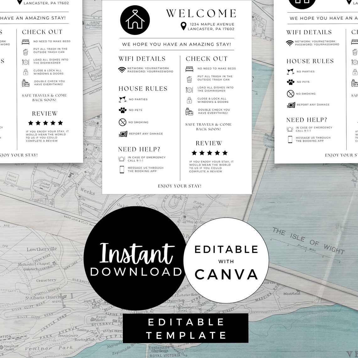 Airbnb Host Welcome Sign, INSTANT DOWNLOAD, Editable Template, Vacation ...