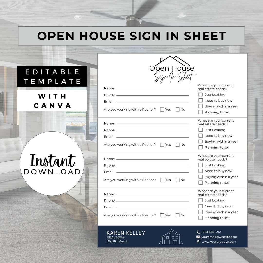Open House Sign in Sheet, INSTANT DOWNLOAD, Editable Canva Template ...