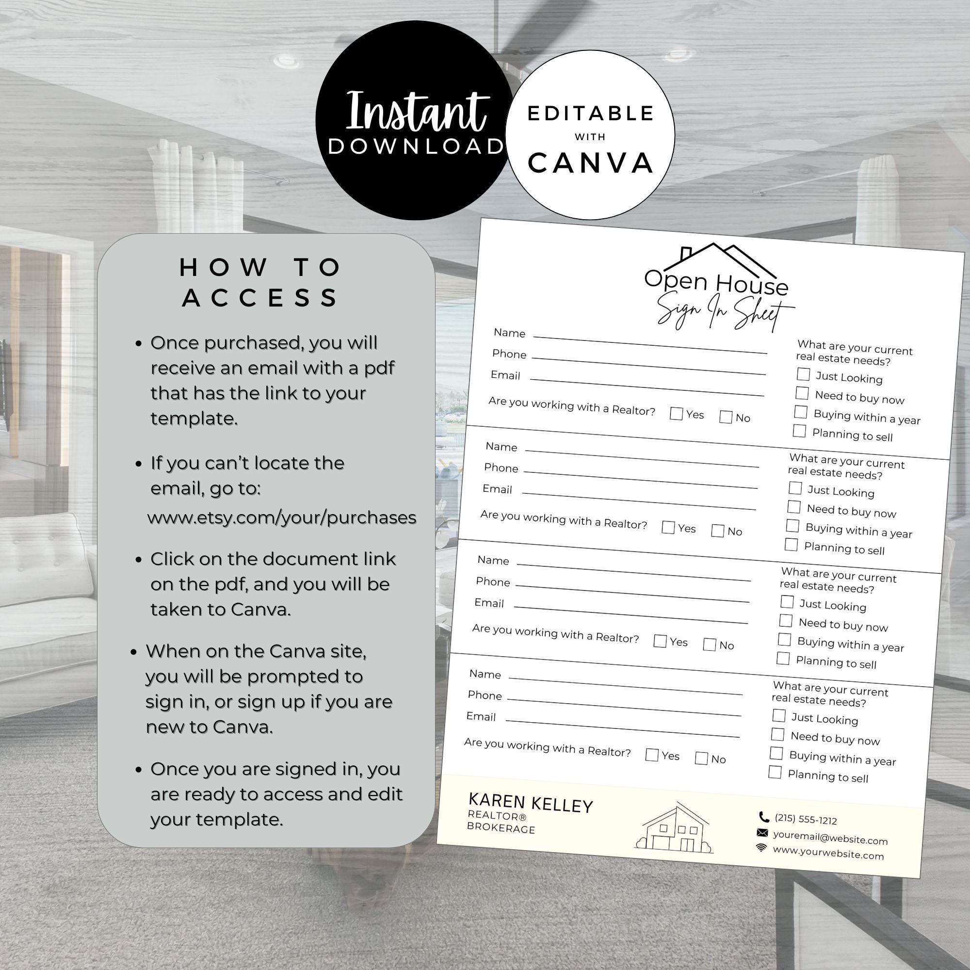 Open House Sign in Sheet, INSTANT DOWNLOAD, Editable Canva Template ...