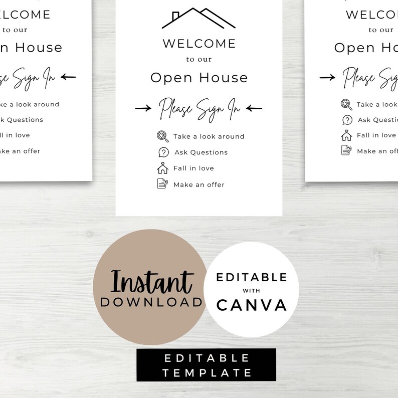 Open House Welcome Sign, INSTANT DOWNLOAD, Editable Canva Template ...