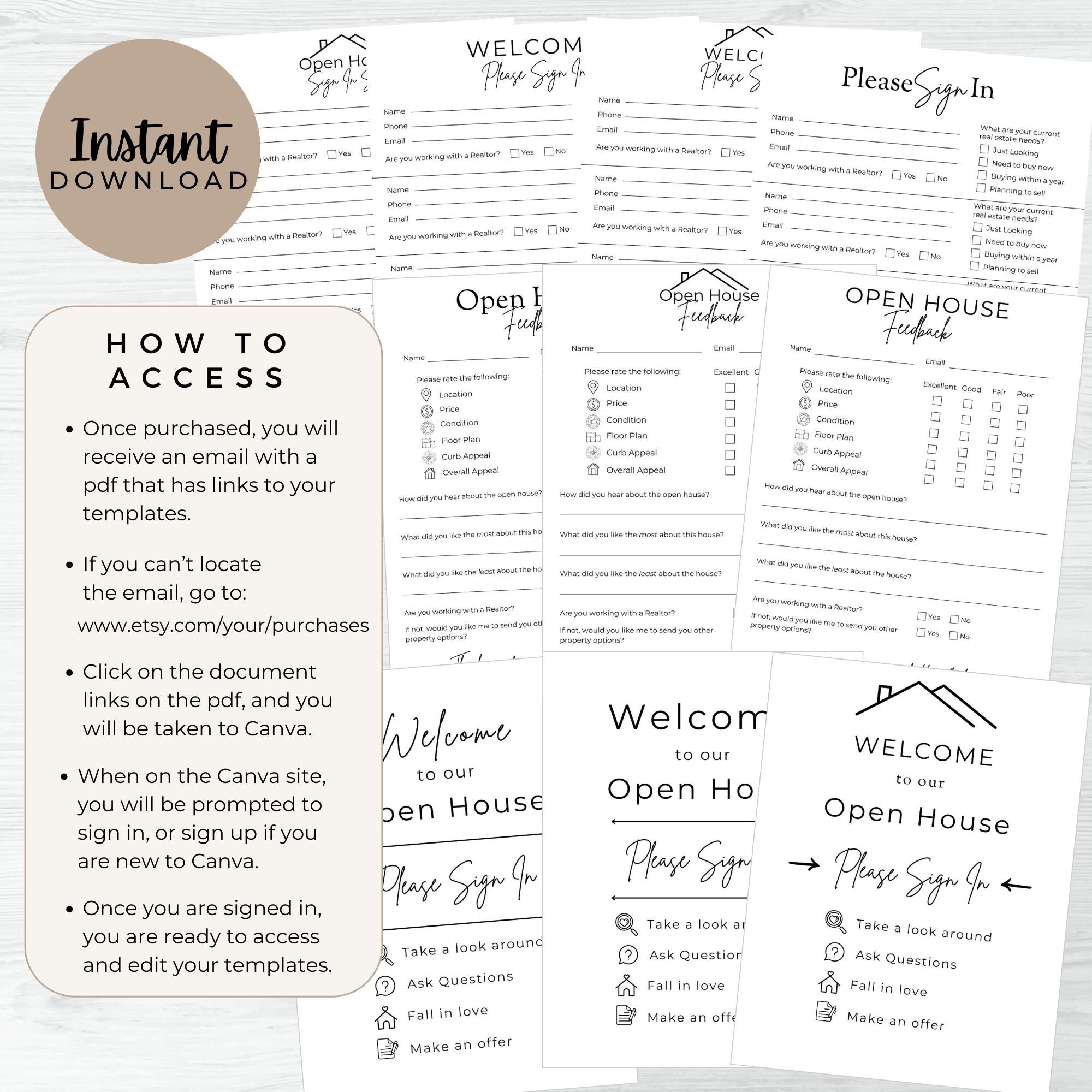 Open House Forms Bundle, INSTANT DOWNLOAD, Open House Sign in Sheets ...