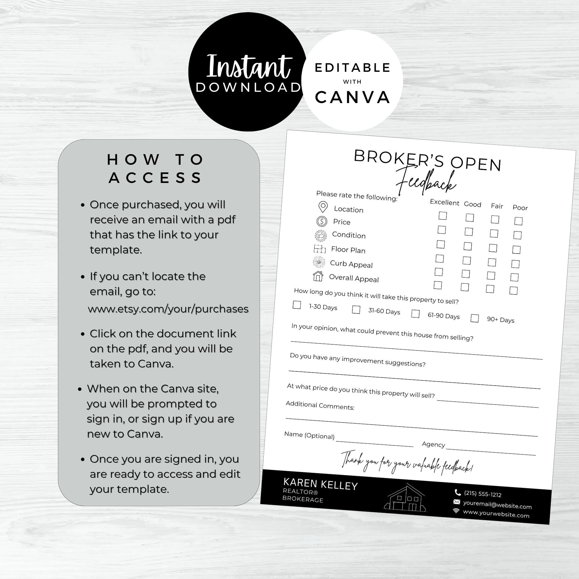 Broker’s Open Feedback Form, INSTANT DOWNLOAD, Feedback Form, Canva ...