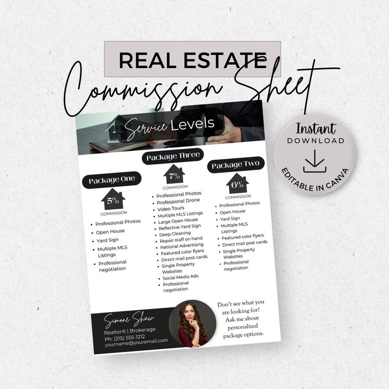 Real Estate Commission Sheet, INSTANT DOWNLOAD, Listing Presentation ...
