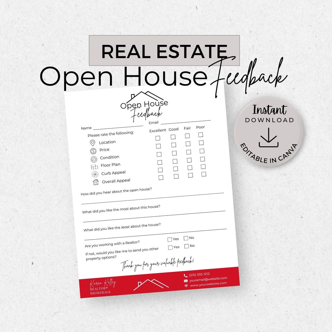 Open House Feedback Form, INSTANT DOWNLOAD, Editable Canva Template ...