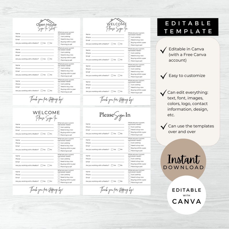 Open House Sign in Sheet Bundle, INSTANT DOWNLOAD, Open House Sign in ...