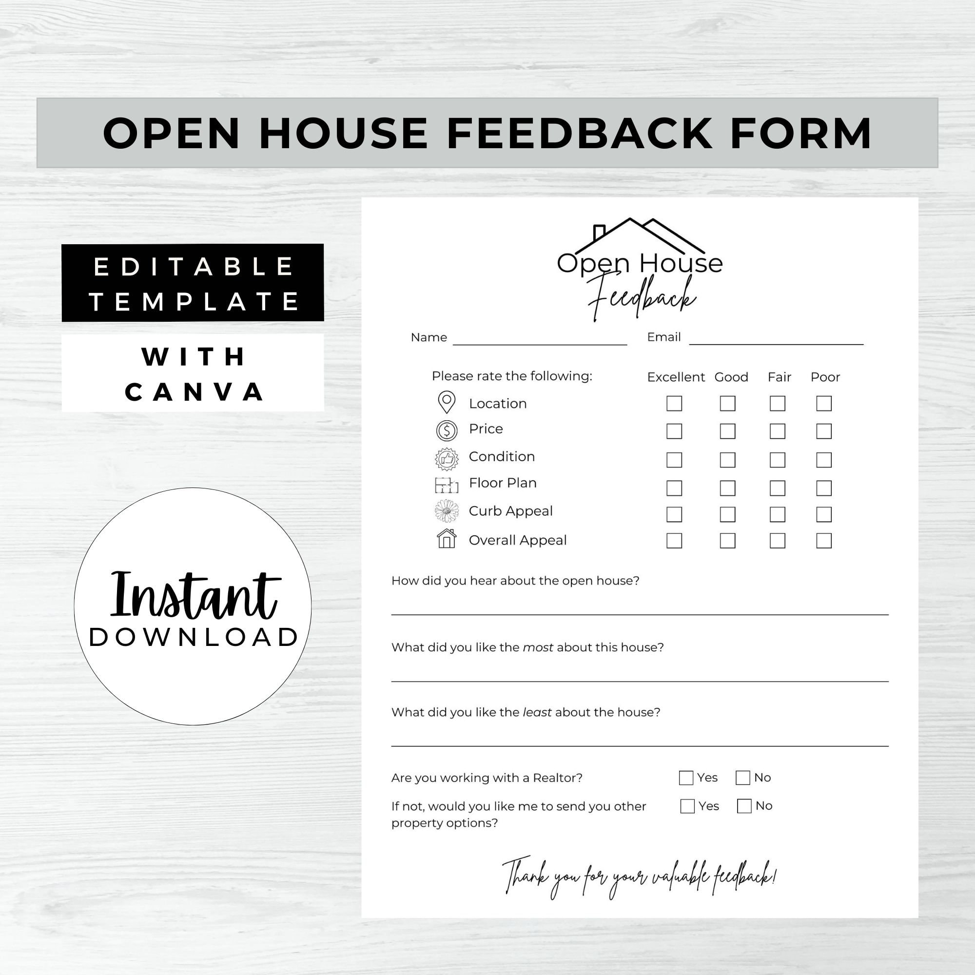 Open House Feedback Form, INSTANT DOWNLOAD, Feedback Form for Open ...