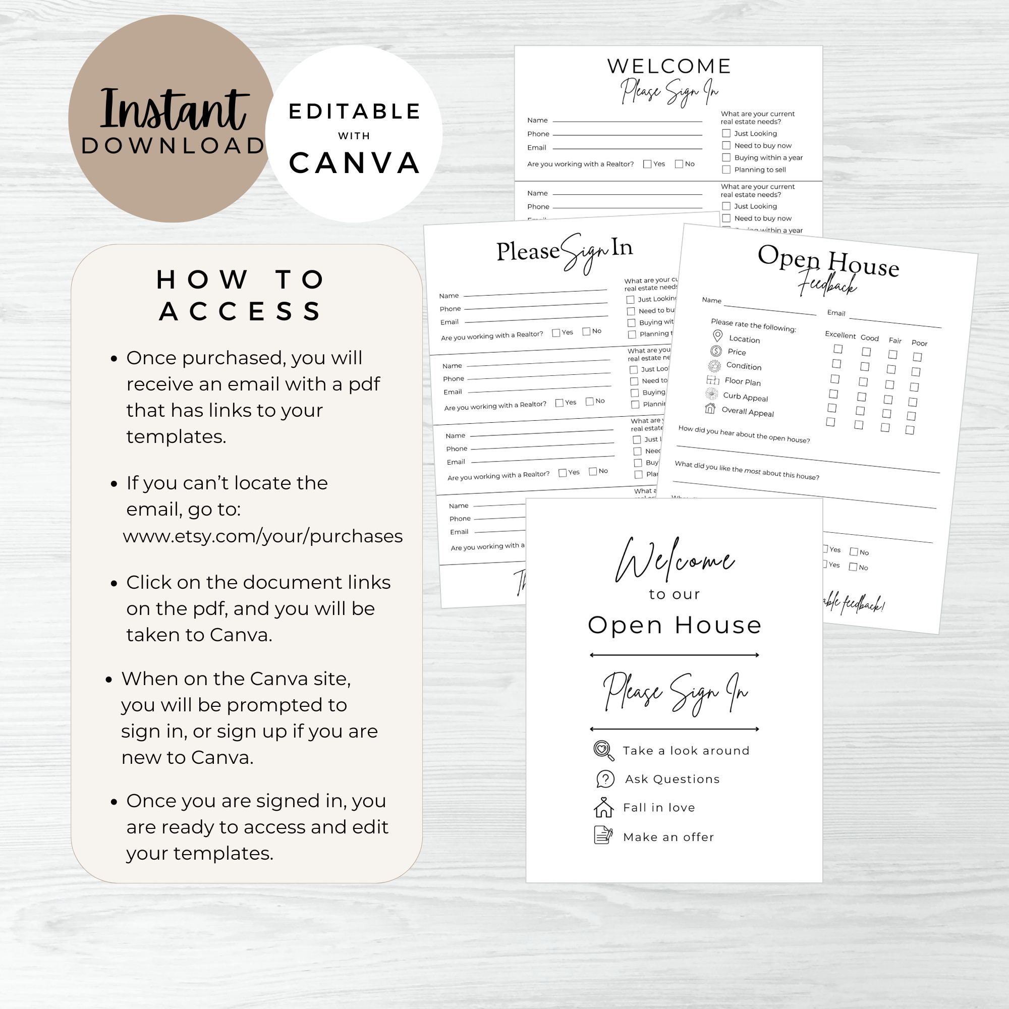 Open House Forms Bundle, INSTANT DOWNLOAD, Sign in Sheets, Feedback ...