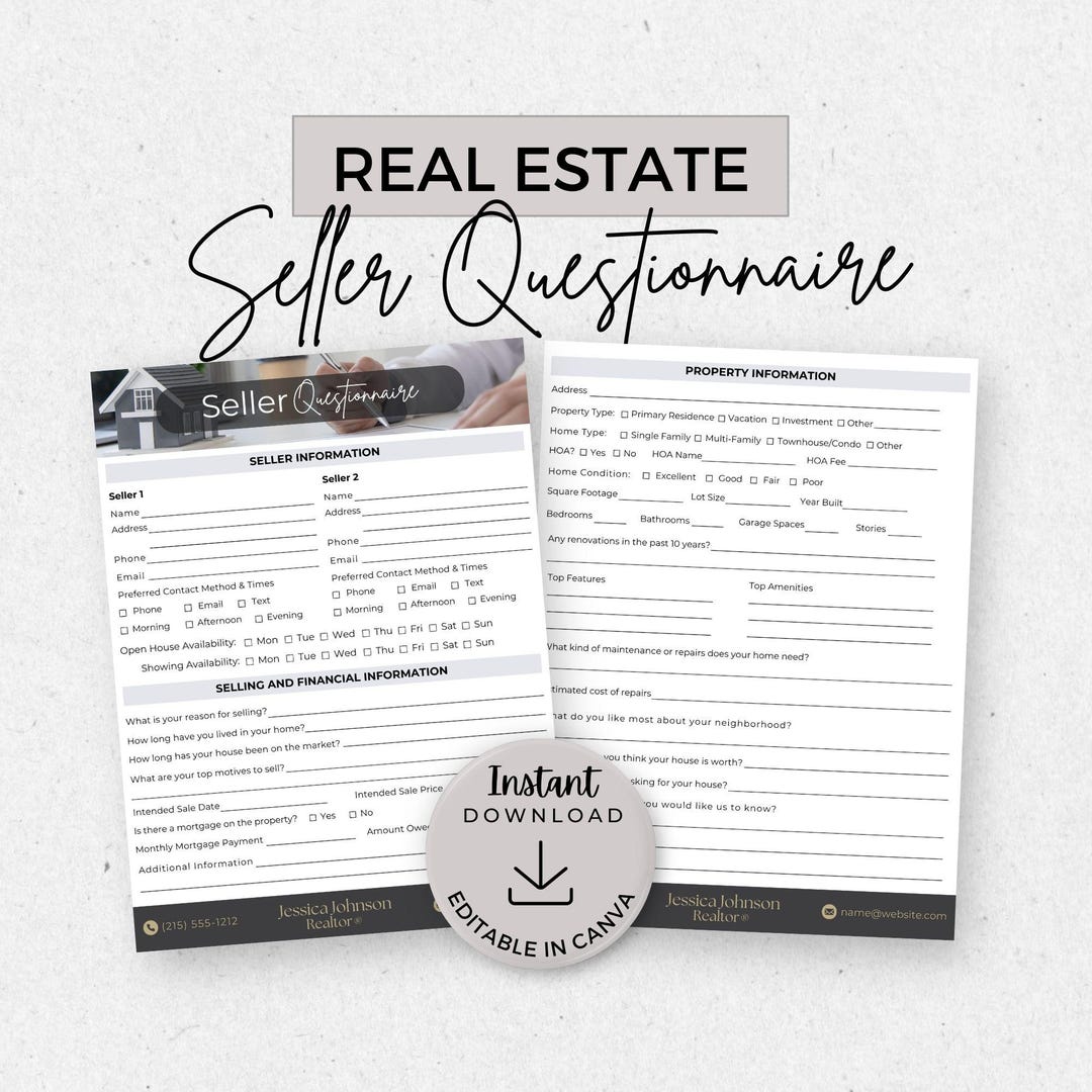 Real Estate Seller Questionnaire, INSTANT DOWNLOAD, Editable Canva ...