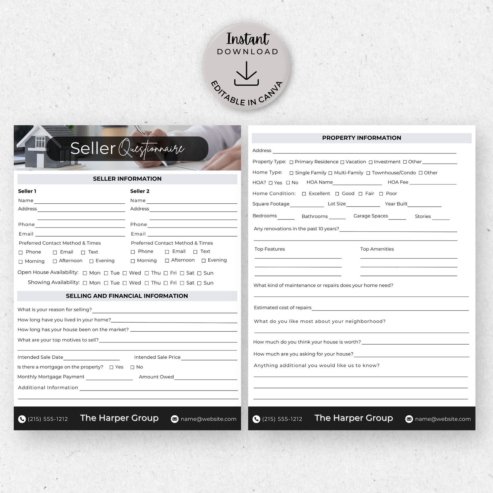 Real Estate Seller Questionnaire, INSTANT DOWNLOAD, Editable Canva ...