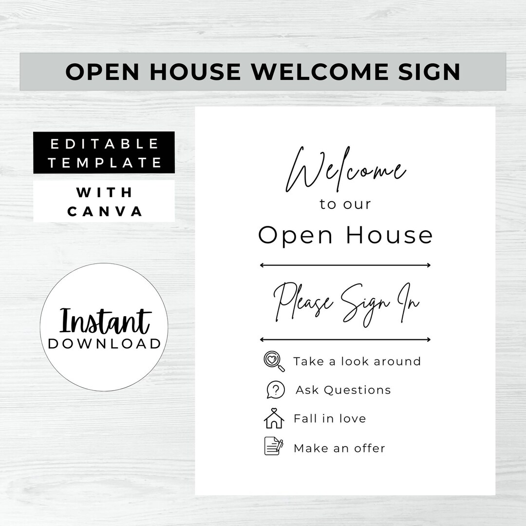 Open House Welcome Sign, INSTANT DOWNLOAD, Editable Canva Template ...