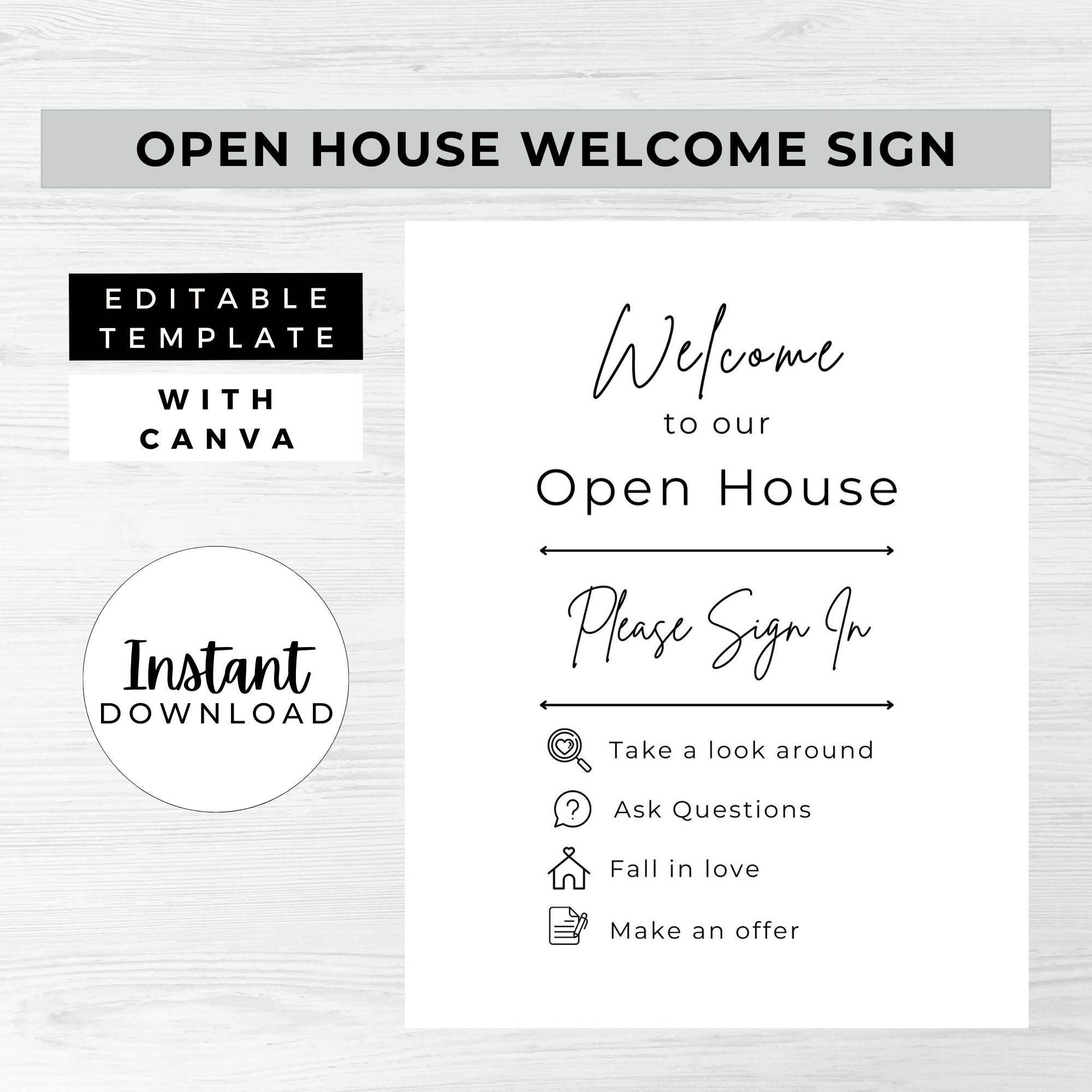 Open House Welcome Sign, INSTANT DOWNLOAD, Editable Canva Template ...