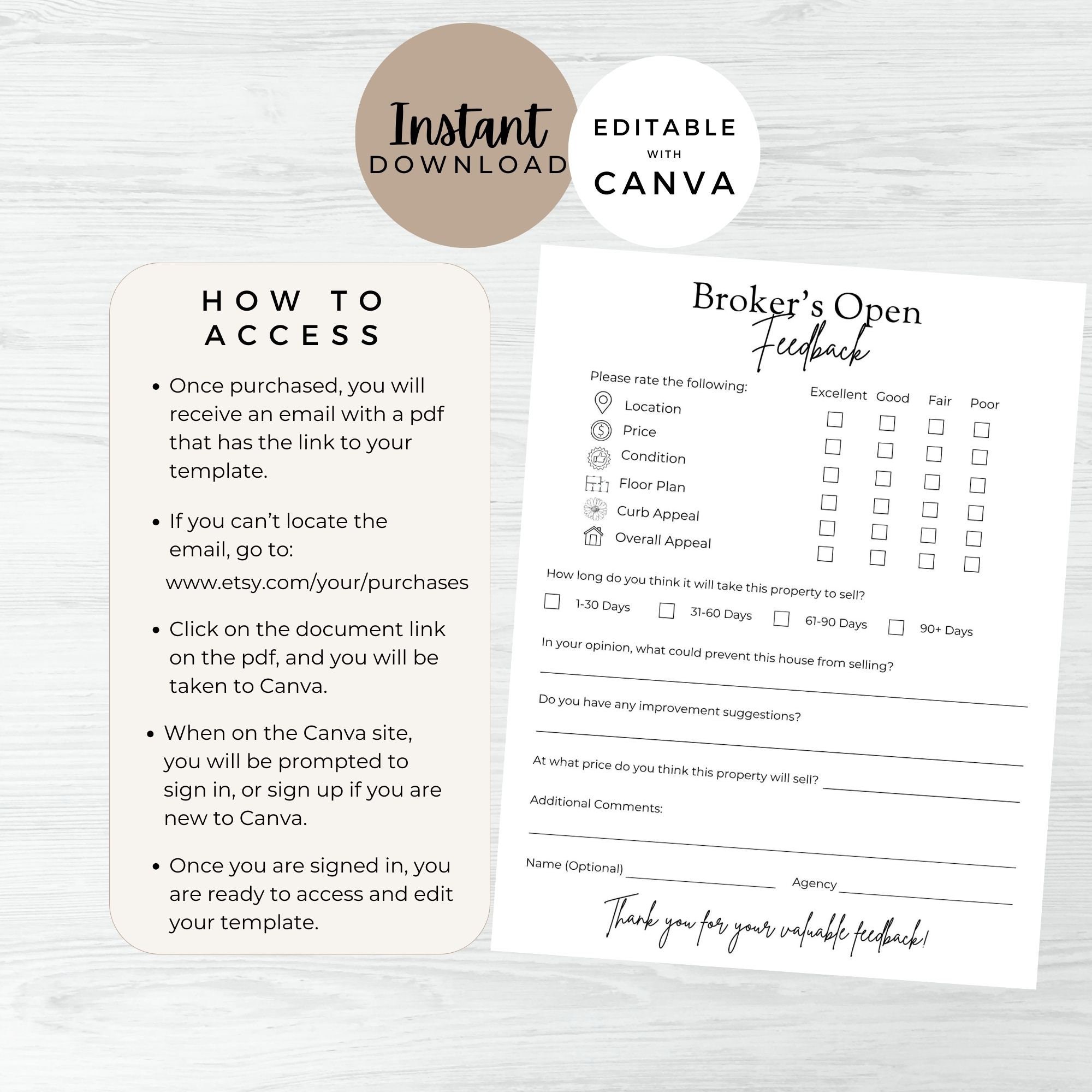 Broker’s Open Feedback Form, INSTANT DOWNLOAD, Feedback Form, Canva ...