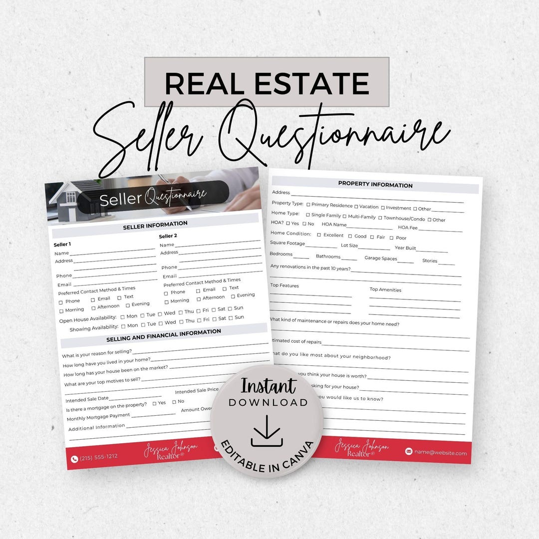 Real Estate Seller Questionnaire, INSTANT DOWNLOAD, Editable Canva ...