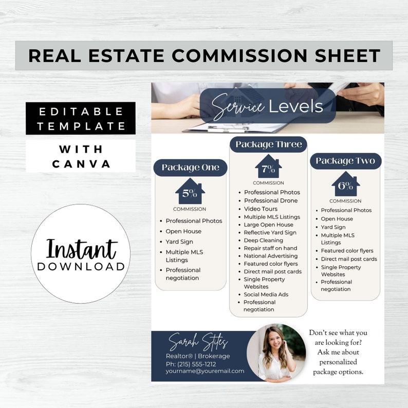 Real Estate Commission Sheet, INSTANT DOWNLOAD, Listing Presentation ...